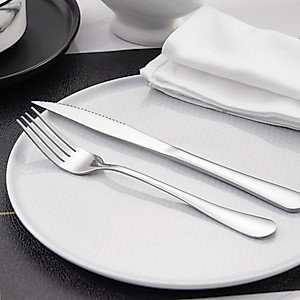 Rygten QU 12-piece Bright Silver Steak Knives Set, Fork And Knives Set For 6, Stainless Steel Knife Set Of 12, Dishwasher Safe