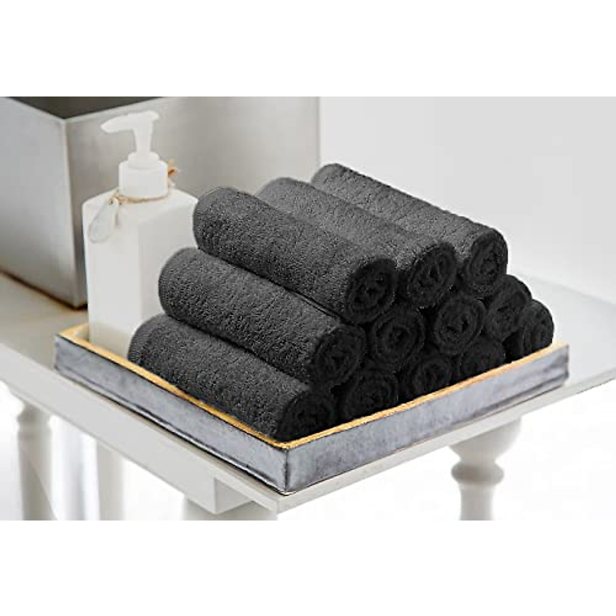 Avalon Towels Cotton Washcloths – (Pack of 24) Size 12x12 Inches Premium Ring Spun Cotton, Super Absorbent Soft Face Towels, Gym Towels, Hotel Spa Quality, Reusable Multipurpose Towels (Grey)