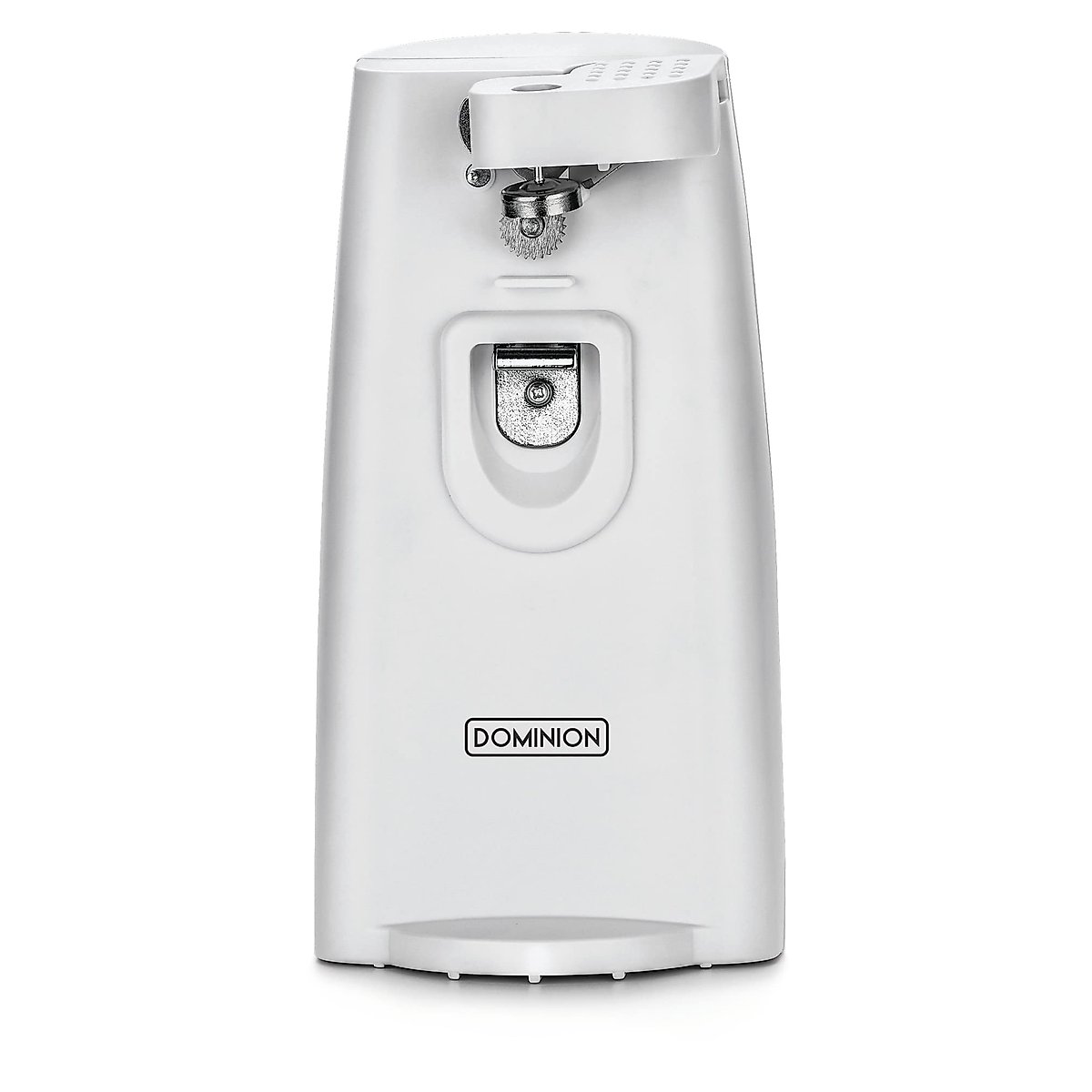 Dominion Tall Electric Can Opener, Easy Push Down Lever, Knife Sharpener, Bottle Opener & Built-In Cord Storage, Opens All Standard-Size and Pop-Top Cans, Easy to Clean, White