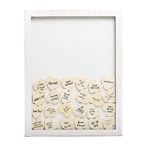 Kate & Milo Wedding Guestbook Token Frame, Includes 50 Heart Tokens, Perfect for Wedding Reception or Bridal Shower, Distressed White