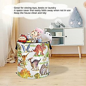 Cute Dinosaurs Pop Up Laundry Hamper With Lid Foldable Laundry Basket With Handles Collapsible Storage Basket Clothes Organizer for Home College Dorm Camping