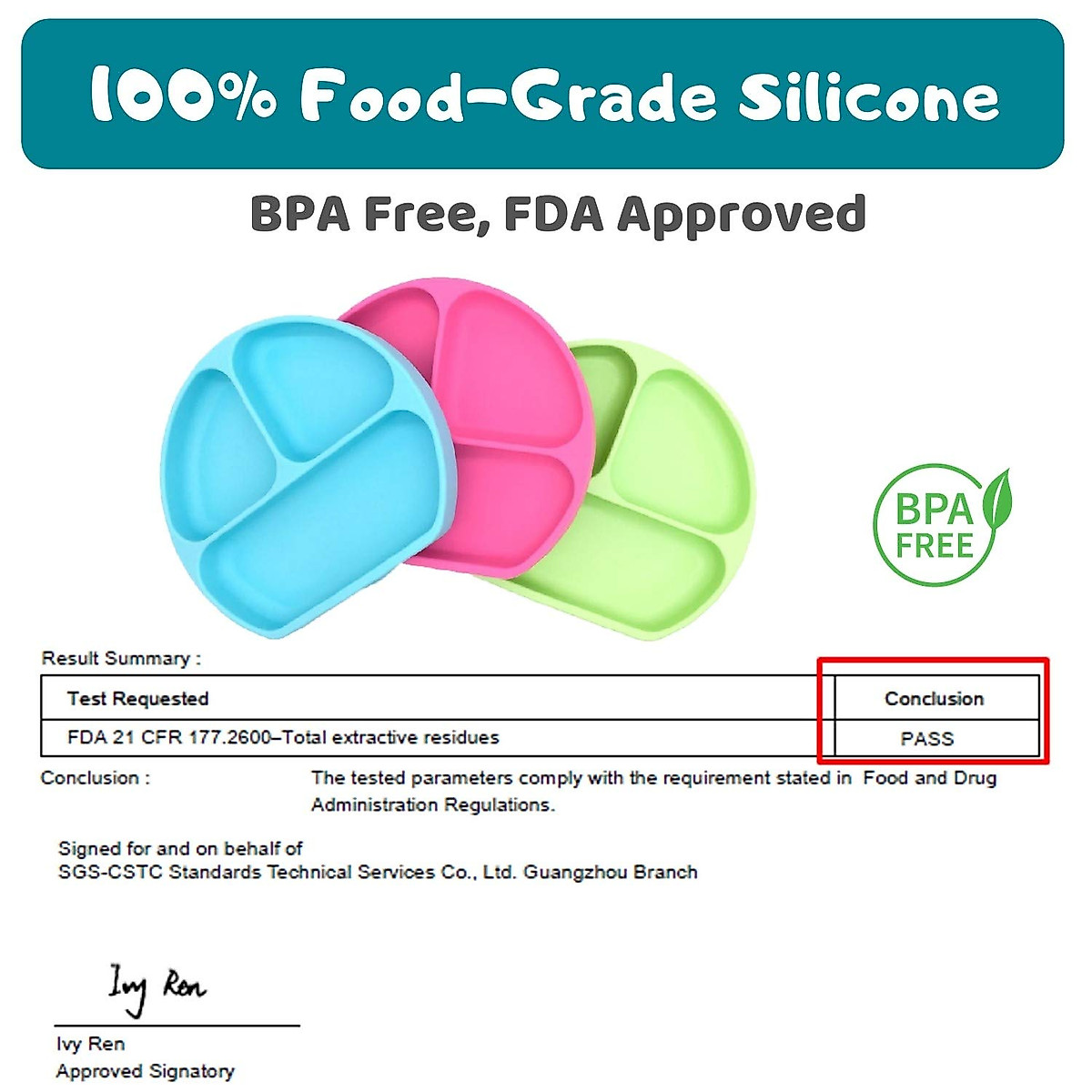 Silikong Suction Plate for Toddlers | BPA Free, 100% Food-Grade Silicone | Microwave, Dishwasher and Oven Safe | Stay Put Divided Baby Feeding Plates