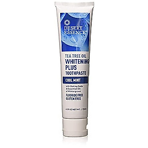 Desert Essence Natural Tea Tree Oil Whitening Plus Toothpaste - Cool Mint - 6.25 Oz - Antiseptic Tea Tree Oil - Zinc Citrate - Baking Soda - Freshens Breath - Reduced Plaque - Fluoride & Gluten Free