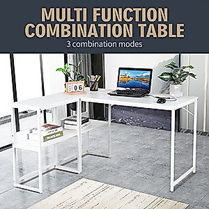 UNICOO – Muti-Function 3 Combination Computer Desk. L Shaped Computer Desk with Shelves, Study Desk with Reversible Storage Shelves for Home Office (XJH-2402 - White)