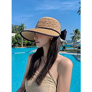 Wide Brim Beach Hats for Women Breathable Sun Hat Bucket Hat Sun Visors Fishing Cap for Travel Picnic Outdoor Summer 2024 Khaki