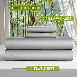 Shilucheng 4-Piece Sheets Set，Rayon Derived from 100% Bamboo_，Cooling & Soft Bed Sheets, Luxury Bedding Sheets & Pillowcases, 16 Inch Deep Pockets (King,Grey)