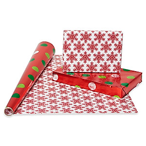 American Greetings Christmas Reversible Wrapping Paper Bundle, Polka Dots, Trees, Snowmen and Snowflakes (4 Rolls, 120 sq. ft.)