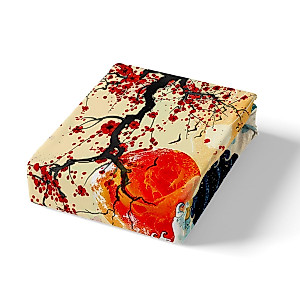 Feelyou Japanese Wave Bedding Set King Size Kids Cherry Blossoms Comforter Cover Set for Boys Girls Teens Japanese Ukiyoe Theme Home Decor Duvet Cover Red Sun Japanese Style Bedspread Cover