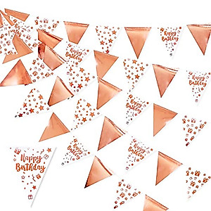40Ft Rose Gold Happy Birthday Decorations Happy Birthday Banner Bunting Triangle Flag Pennant Garland Streamer Backdrop for Girls Women 13th 16th 21st 30th 40th 50th 60th Happy Birthday Party Supplies