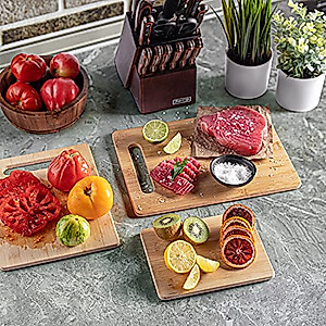 Bamboo Cutting Boards Set - 3-Piece Wooden Kitchen Chopping Board for Food Prep, Chopping, Carving Meat, Fruits Vegetables