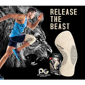 PHYSIX GEAR Knee Support Brace - Premium Recovery & Compression Sleeve for Meniscus Tear, ACL, MCL Running & Arthritis - Best Neoprene Stabilizer Wrap for Crossfit, Squats & Workouts (Single Beige L)