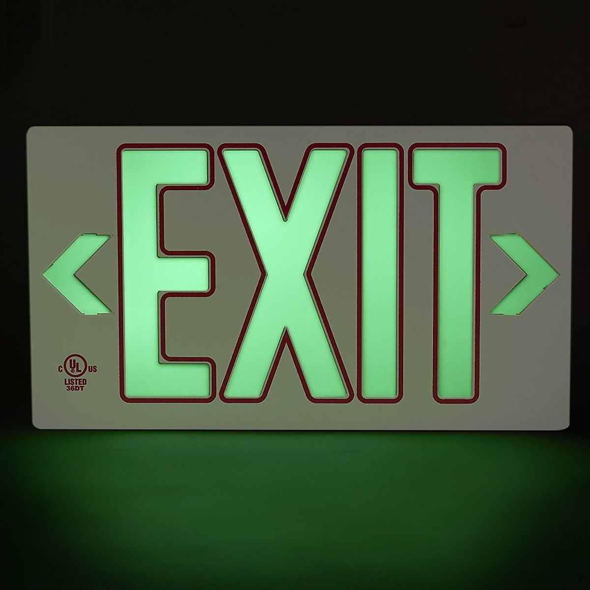 UL Listed 50 foot Jessup Glo Brite 7130-B Exit Sign, Single Sided with Frame, White with Red Outline, 8.75-Inch x 15.5-Inch (Mounts 4 ways, includes bracket and arrows)
