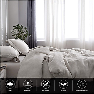 Simple&Opulence 100% Linen Duvet Cover Set 3pcs Basic Style Natural French Washed Flax Solid Color Soft Breathable Farmhouse Bedding with Button Closure - Linen, California King