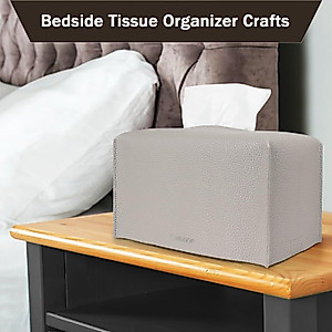 2Pcs Tissue Box Cover Holder, Rectangular with Bottom Belt - PU Leather Tissue Cover Decorative Organizer for Tabletop, Bathroom, Car, Office,9.5X5X5 Inch - Light Gray