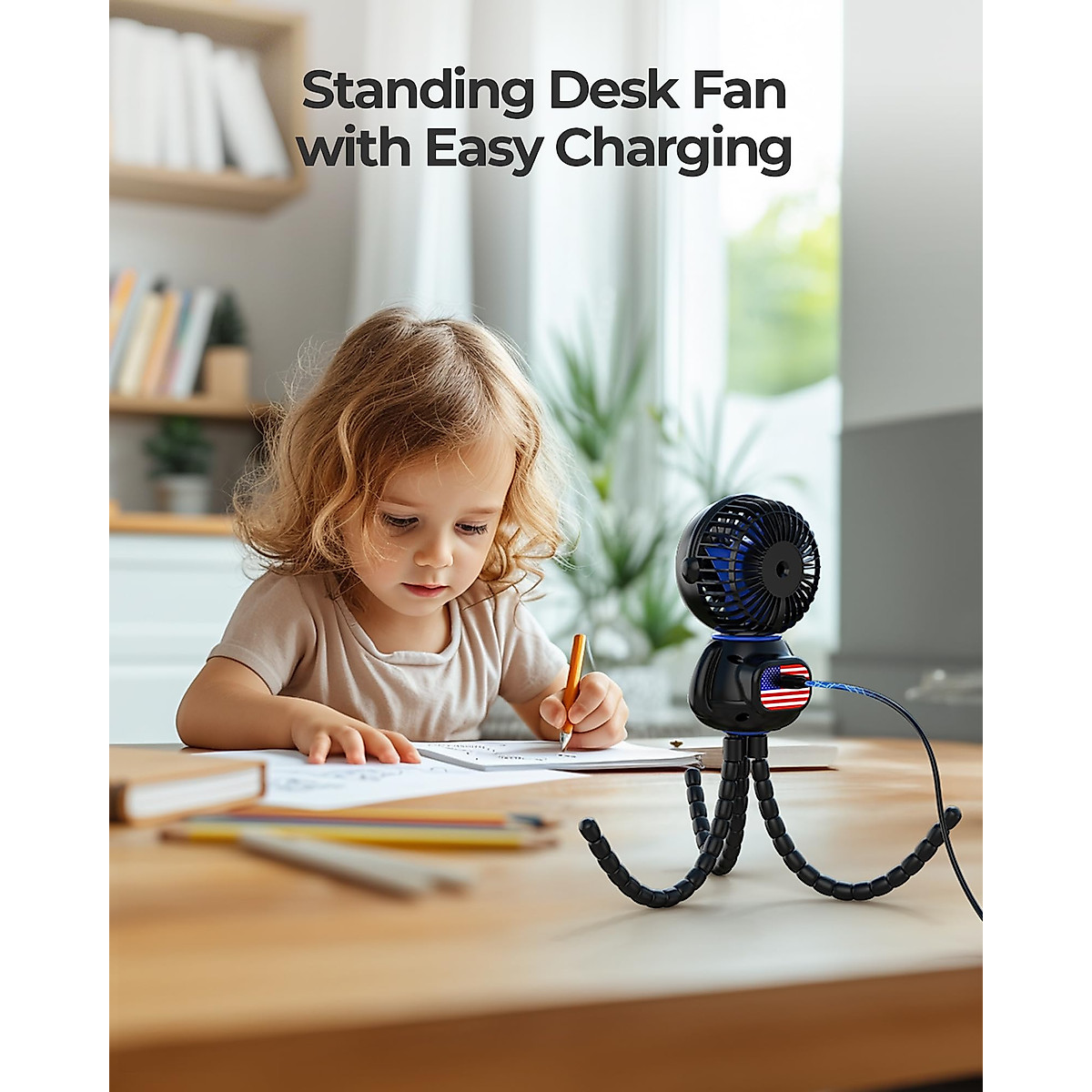 Koonie Astronaut Portable Stroller Fan, Baby-Safe Clip-on with Detachable Flexible Tripod, Rechargeable Battery-Operated, 3-Speeds, 270° Rotation - Ideal for Car Seats, Cribs, Treadmills, Travel