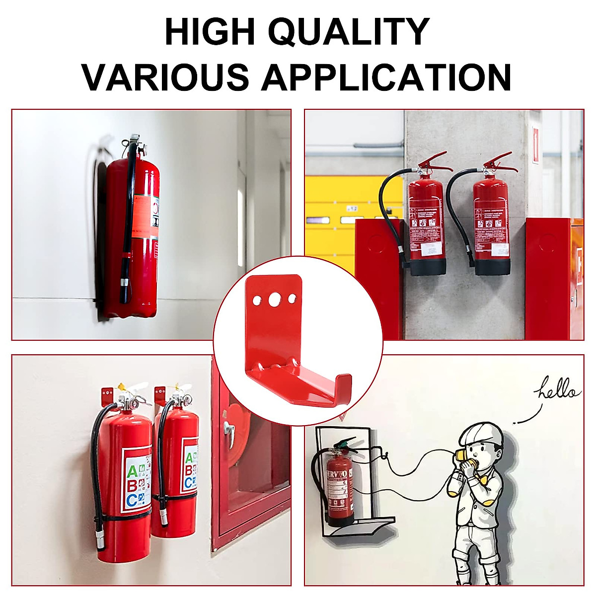 Huazu Fire Extinguisher Mount - 4 Pack Wall Hooks for 5 to 40 Lb Extinguishers, Universal Bracket with Expansion Screws