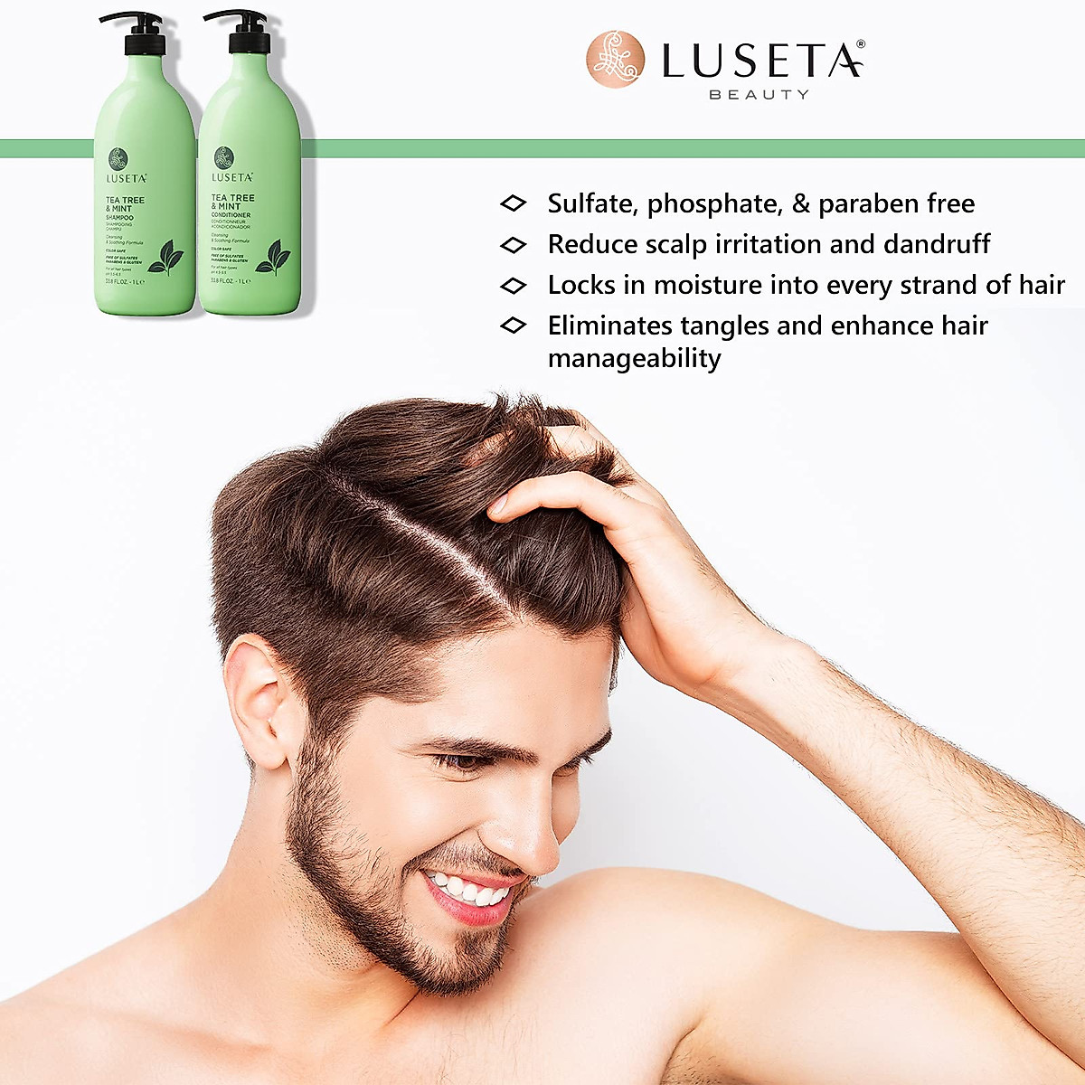 Luseta Tea Tree and Mint Shampoo Cleansing for All Hair Types Nourish Scalp 33.8 Oz