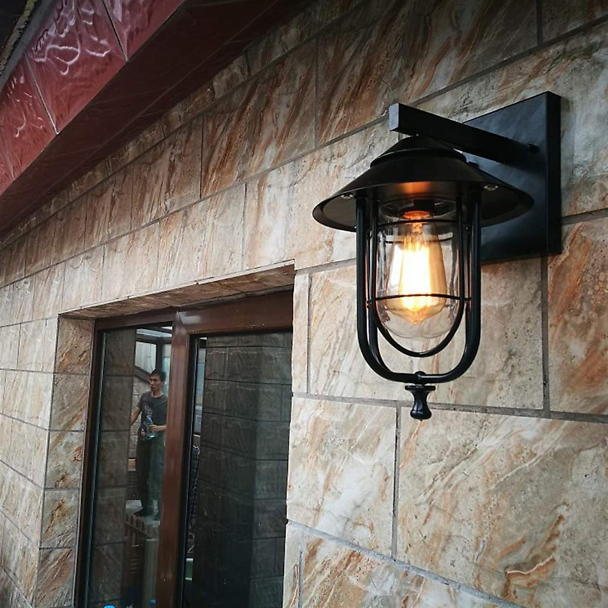 Zziyj Terrace Balcony Exterior Bracket Lamp Sconces Mediterranean Glass Wall Light for Outdoor Garden Home Decoration E27 Door Post Lantern