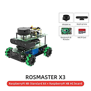 Raspberry Pi 4B ROS Robot Lidar Mapping Navigation Depth Image 3D Analysis Mecanum Wheel Python Programming Learn Explore Robotic Kit（Pi Standard Ver-with Pi 4B(4G)）