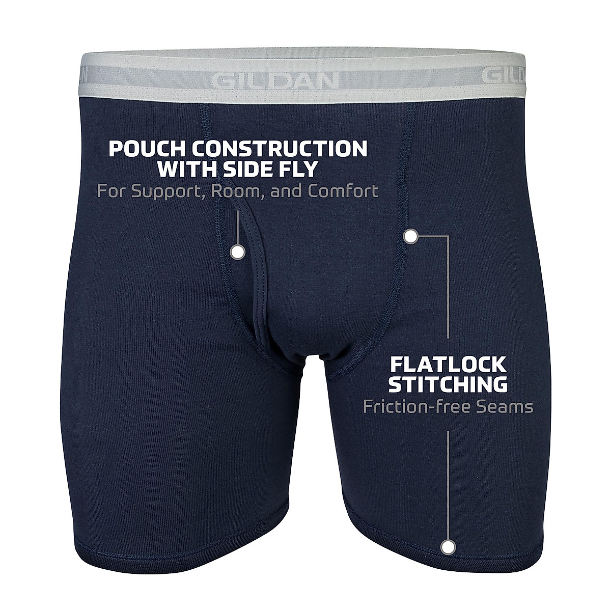 Gildan Men's Underwear Boxer Briefs, Multipack, Mixed Navy (5-Pack), Large
