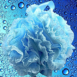 Loofah-Bath-Sponge Lace-Mesh-Set // 2-Scrubs-in-1 by Shower Bouquet/Large Full 60g Pouf (4 Pack Spa Colors) Body Luffa Loofa Loufa Puff - Exfoliate, Cleanse Skin with Luxurious Bathing Accessories