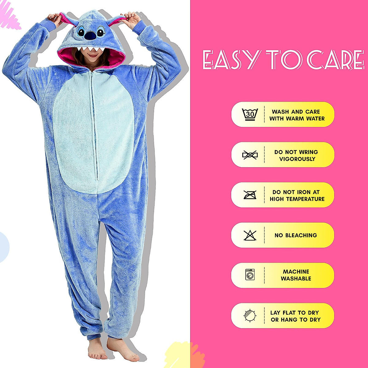 Yemnut Snug Fit Adult Unisex Onesie Cosplay Costume，One Piece Pajama Halloween Homewear Suit for Women and Men (X-Large, Blue Stitch)