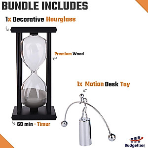 Decorative Sand Timer Clock Hourglass –with Balance Physics Motion Desk Toy Sculpture –(Light Gray) 60 Minute Productivity Hour Glass Sand Clock Timers for Office, Home Kitchen Desk Decor Pomodoro
