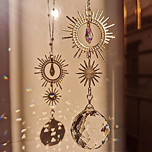 Boho Suncatcher for Window, Handmade Crystal Suncatcher Beads Ornament, Hanging Crystal Window Prism Ball Pendant, 30mm Rainbow Maker Decor Gift, Stained Glass Sun Catchers for Garden Car Decoration
