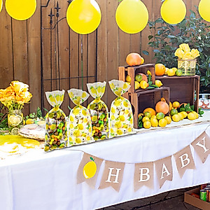 100pcs Lemon Cellophane Bags Lemon Favor Bag Lemon Party Treat Bags Summer Goodie Bags Plastic with Ties for Candy Buffet Summer Yellow Lemon Theme Birthday Party