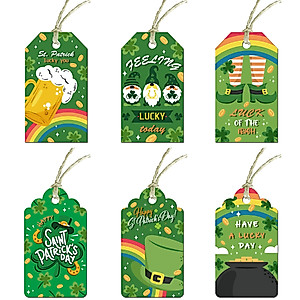 120 Pcs St. Patrick's Day Gift Tags, St. Patrick's Day Decorations Accessories Lable Tags, Irish Shamrock Clover Gnomes Gifts Tags for Green Day