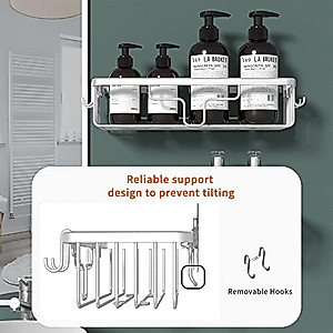 Noele 2-Pack Shower Caddy with Removable Hooks, Adhesive Shower Basket Shelves No Drilling, Rustproof Aluminum Storage Organizer Rack for Bathroom Toilet Kitchen