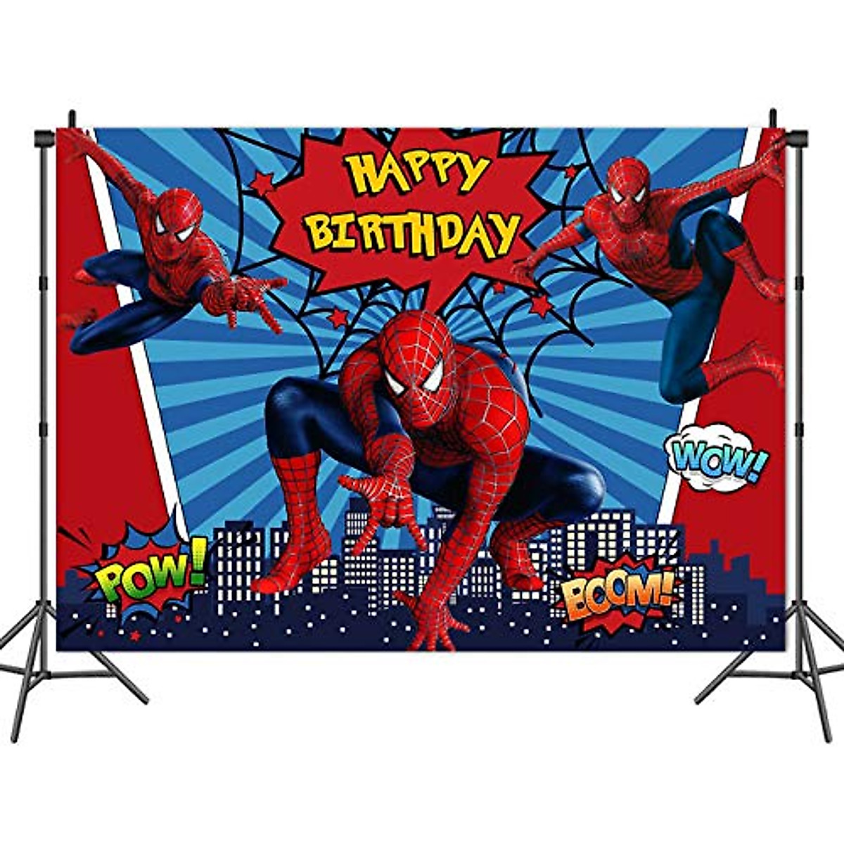 7x5ft Red Spiderman Photography Background Super City Spiderman Boys Kids Birthday Party Backdrops Superhero Citycape Baby Shower Photo Studio Props Banner