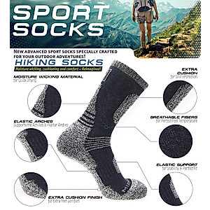 MIRMARU Men’s 5 Pairs Hiking Socks- Multi Performance Moisture Wicking Outdoor Sports Hiking Crew Socks (M252-LARGE)
