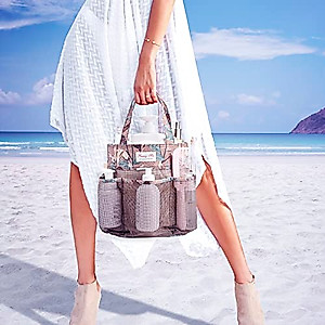 Fypxd Pretty Mesh Shower Caddy Portable for College Dorm Room Essentials,Durable Mesh Beach bag with Multiple Pocket Large Capacity,Shower Travel tole Bag for Beach,Swimming,Gym (Coffe)