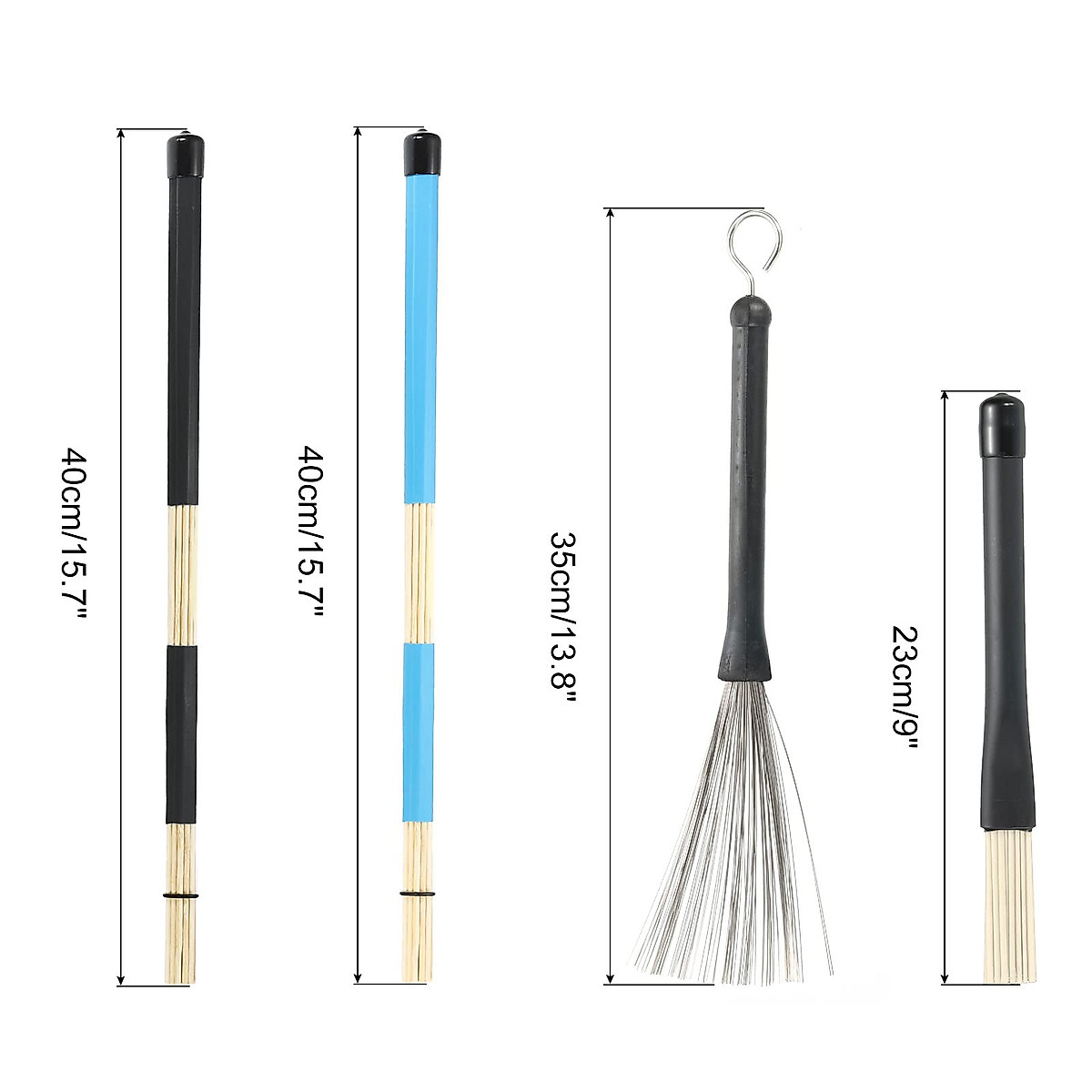 MECCANIXITY Drum Stick Brush Set 1 Pair Retractable Metal Drum Wire Brushes 1 Pair White Nylon Drum Brushes 2 Pair Rods Drum Brushes for Jazz Acoustic