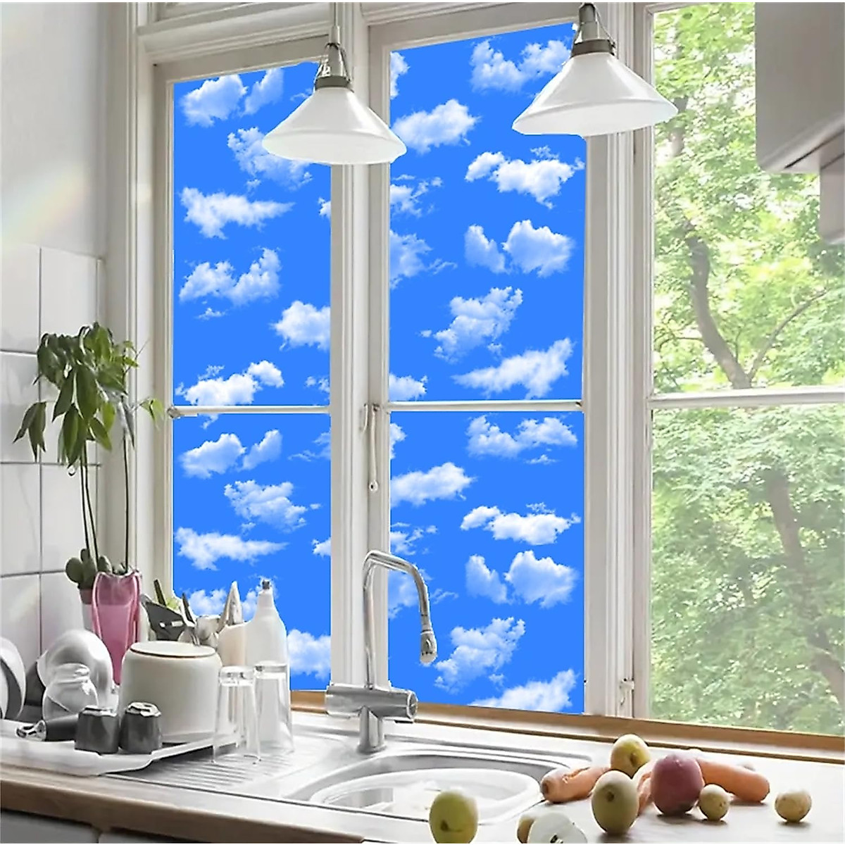 FLFK 3D Blue Sky White Clouds Self-Adhesive Wallpaper Removable Vinyl Peel and Stick Cloud Wall Murals for Toddler Nursery Baby Bedroom