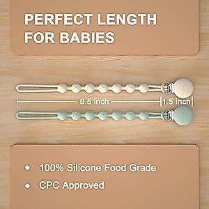 Cuddle Campus Silicone Pacifier Clip Holder with One Piece Design, Pack of 2 Soft Flexible Binky Clips with Texture for Baby Boy and Girl(6m+)