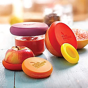 Food Huggers Zero Waste Starter Kit - (7 Pieces) -Avocado Hugger Saver Covers (Set of 2) + Reusable Silicone Food Savers Autumn Harvest (Set of 5), Dishwasher Safe, Keeps Food Fresh