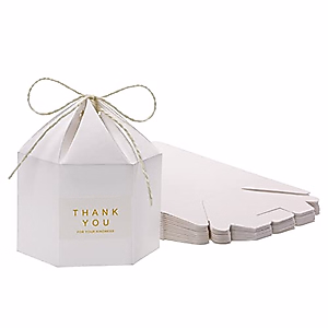 ONLYKXY 50pcs Wedding Candy Boxes 4x7x9cm/1.57x2.75x3.54inch Hexagonal White Kraft Paper Gift Wrap Boxes for Party Favors Wedding Bridal Shower Macaroon Holiday Dinner Birthday Party Decorative Box (White Rope)