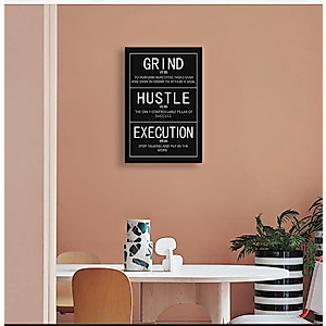 Inspirational Painting Poster Motivational Canvas Wall Art Grind Verb Hustle Verb Execution Noun Print Artwork Home Office Wall Decor Frame Ready to Hang[12″W X 18″H]
