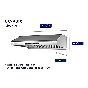 Hauslane | Chef Series 30” PS10 Under Cabinet Range Hood | PRO PERFORMANCE | Stainless Steel Electric Stove Ventilator | 3 Speed Exhaust Fan, Bright LED Lights & Delay Auto Shut-Off