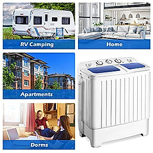 Giantex Portable Mini Compact Twin Tub Washing Machine 17.6lbs Washer Spain Spinner Portable Washing Machine, Blue+ White