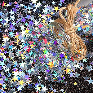 HESTYA 60 g Star Confetti Glitter Star Table Confetti Metallic Foil Stars for Party Wedding Festival Decorations (Holographic Silver, 10mm and 6mm)