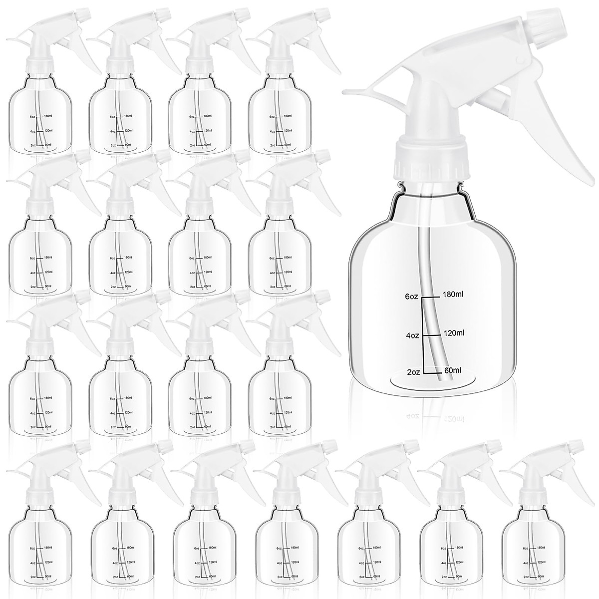 Worldity 24 Pcs Empty Plastic Spray Bottles 8oz, Spray Bottles, Mini Spray Bottles with Measurement Adjustable Nozzle, Refillable Spray Bottles for Hair Plant Kitchen Bath, White