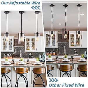XUPUHOUSE Matte Black Pendant Lights Kitchen Island,Adjustable Hanging Pendant Light with Clear Glass Shade,Single Pendant Light Fixtures Ceiling Hanging for Living Room,Bedroom and Hallway,E26 Base