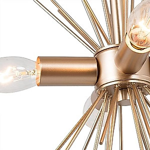 GEPOW Modern Black and Gold Chandeliers, 4 Lights Square Hanging Pendant Light Fixture with Starburst Design for Dining Room, Kitchen, Bedroom, Foyer and Living Room