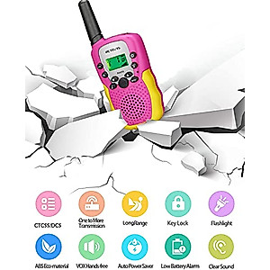 Retevis RA18 Kids Walkie Talkies, Walkie Talkie Toys for 6-12 Year Old Girls Boys, 22 CH, Long Range, Built-in Flashlight, Girls Birthday Gifts,Outdoor Garden Camping Family Trip(Pink 2 Pack)
