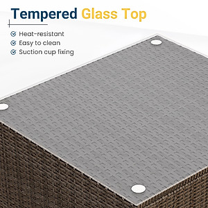 Wisteria Lane 6 Piece Outdoor Patio Furniture Sets, Outdoor Sectional Furniture with Tempered Glass Table and Cushion, Wicker Patio Conversation Sets for Garden Backyard, Grey