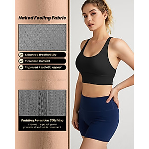 QUEENIEKE Strappy Longline Sports Bras for Women - Wirefree Spaghetti Criss Cross Workout Gym Yoga Free to Be Bra (Black, Medium)