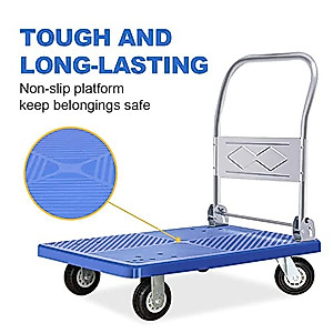 ShiningShow Foldable Hand Platform Truck with 440lb Weight Capacity and 360 Degree Swivel Wheels, Foldable Push Hand Cart for Loading and Storage